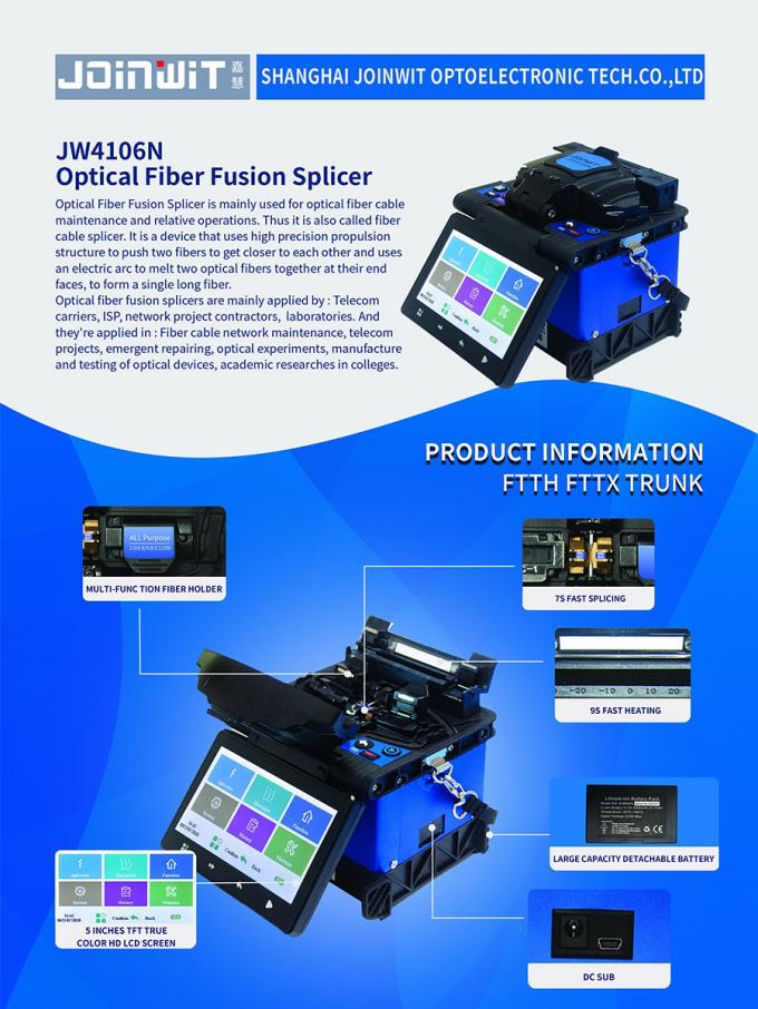 JoInwit JW4106N Optical Fiber Fusion Splicer , FTTH Fiber Optic Welding ...